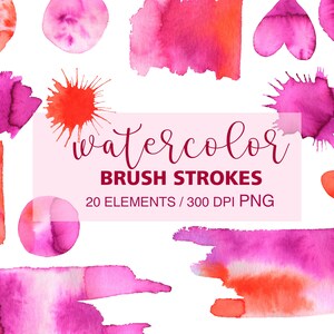 Watercolor Pink Splashes Clipart, PNG, Wedding Clipart, Watercolor Red ...