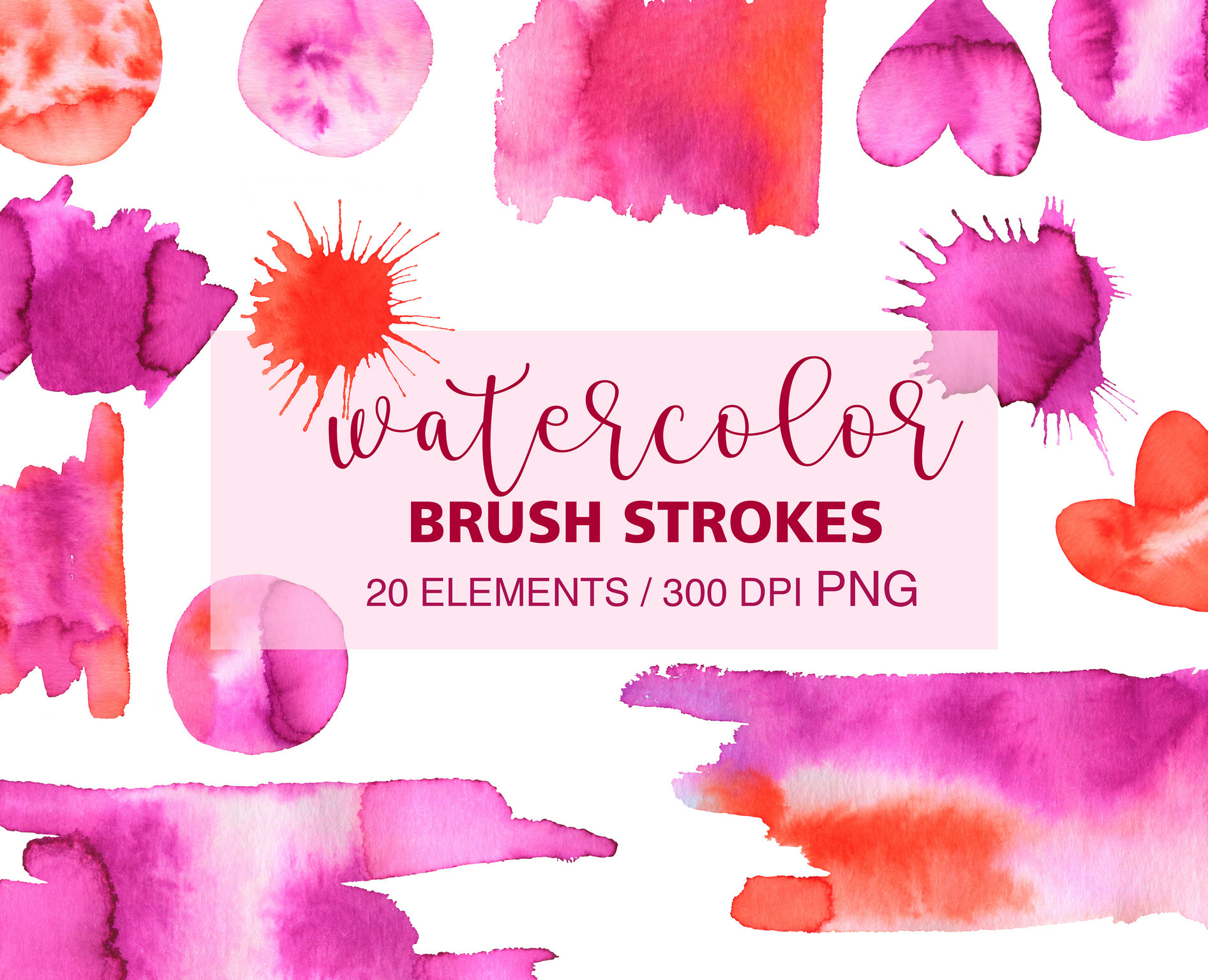 Watercolor Pink Splashes Clipart PNG Wedding Clipart - Etsy