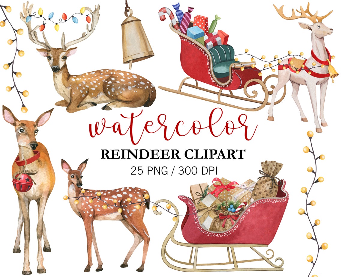 Watercolor Reindeer Clipart Christmas Clipart Reindeer PNG - Etsy