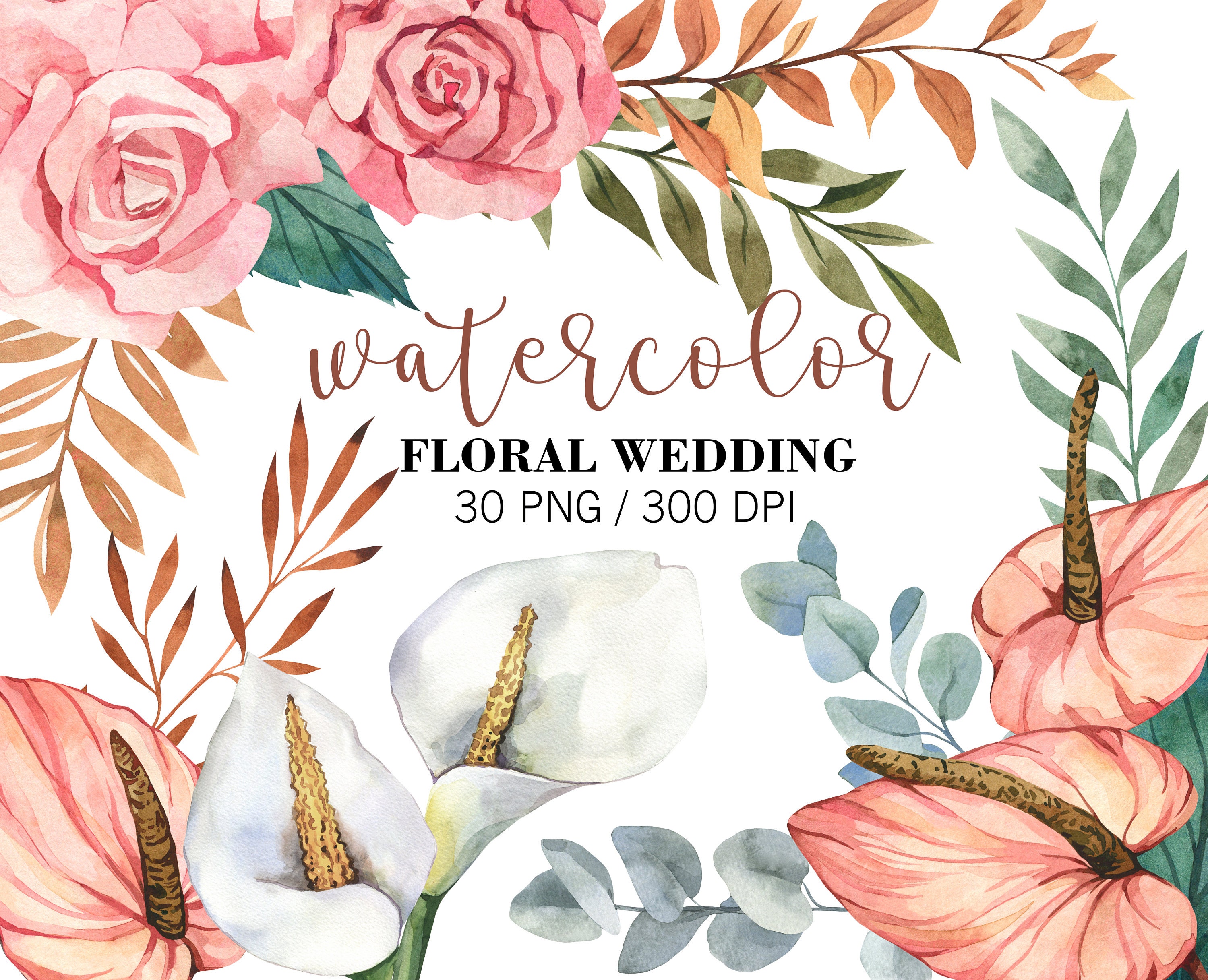 Watercolor Wedding Floral Clipart Flowers Clipart Calla - Etsy