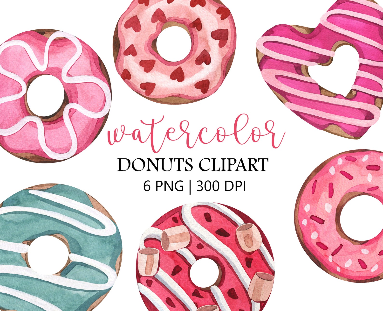 Watercolor Donut Clipart Bakery Clip Art Birthday Party - Etsy