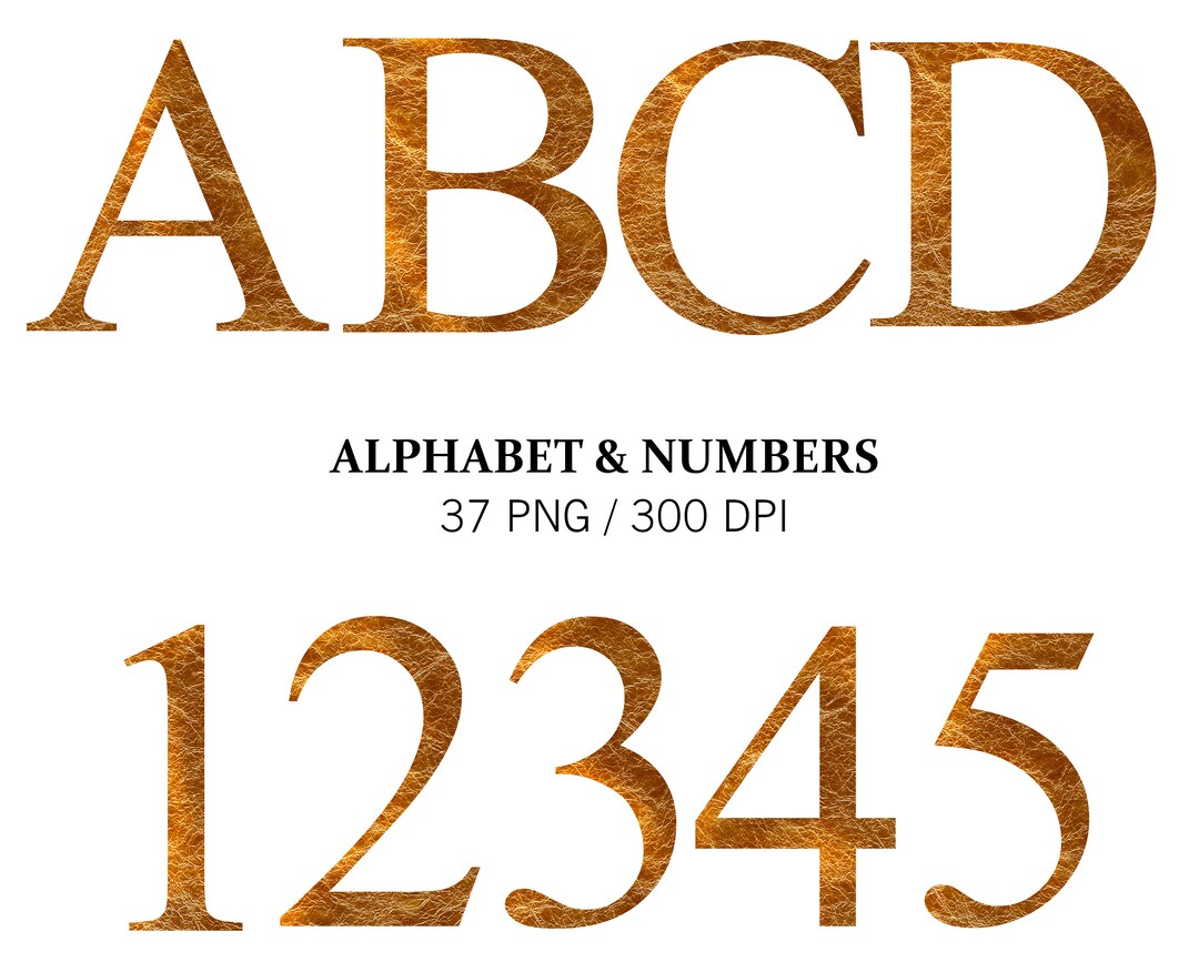 Gold Alphabet Clipart, Alphabet PNG, Gold Separate Letters, Numbers ...