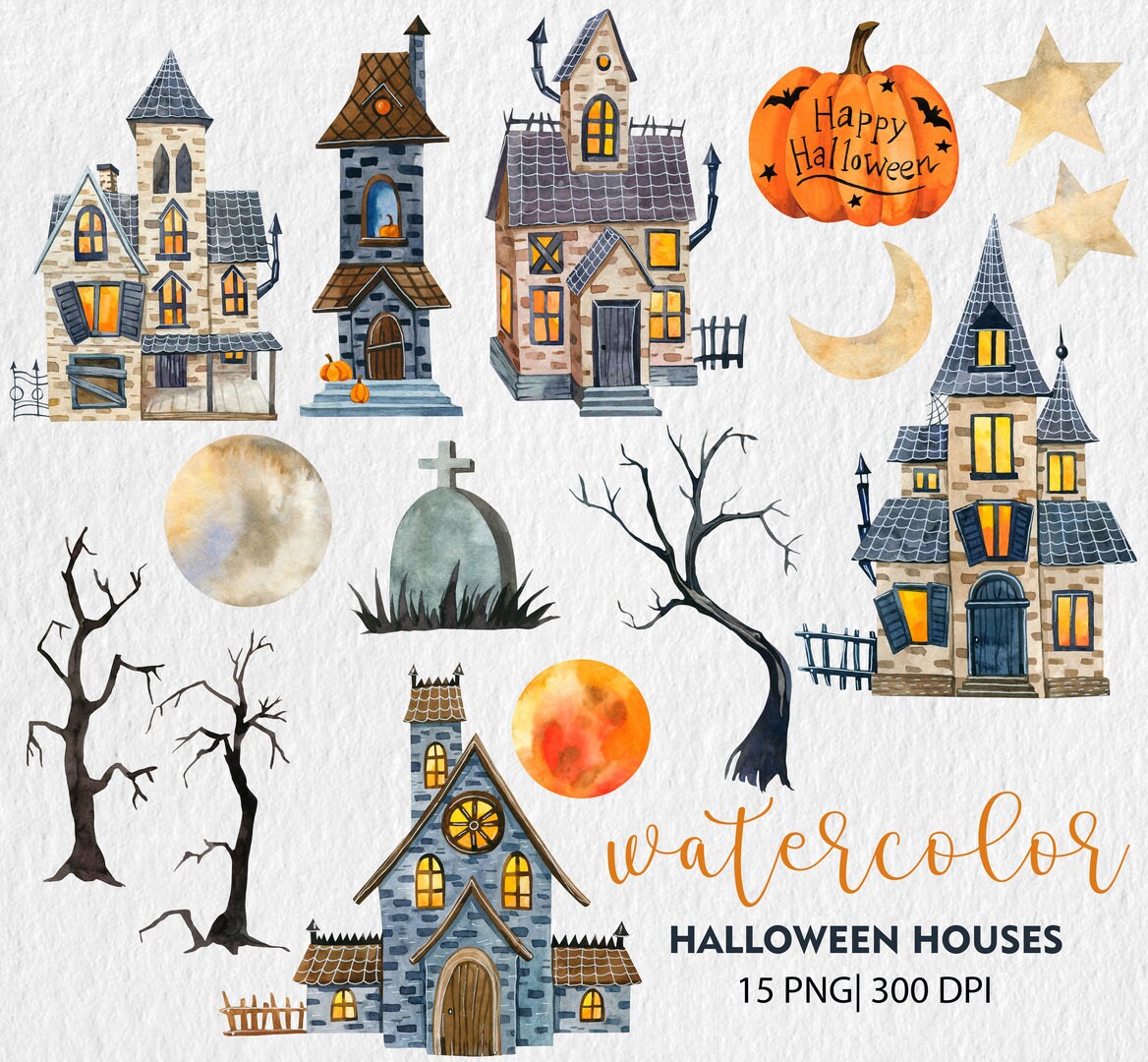 Watercolor Halloween House Halloween Clipart Haunted House - Etsy