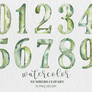 Watercolor Numbers Clipart, Hand Painted Numbers, Green Numbers Clipart ...