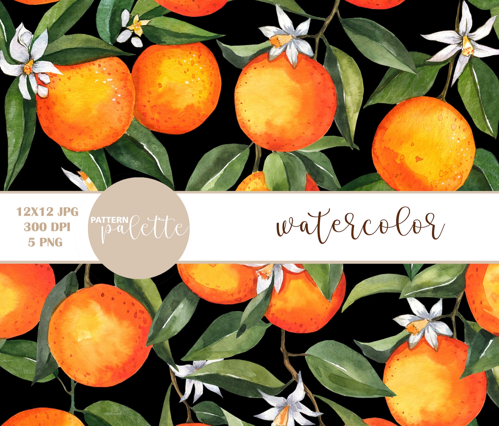 Watercolor Oranges Seamless Patterns, Oranges Clipart, PNG, Watercolor ...