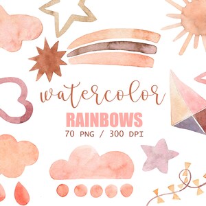 Watercolor Rainbow Clipart, Nursery Wall Art, Baby Shower Clipart, Boho ...
