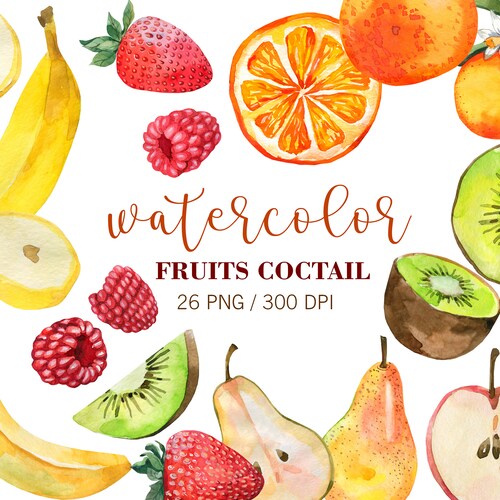 Watercolor Tropical Fruit Clipart Summer Fresh Exotic Fruits - Etsy