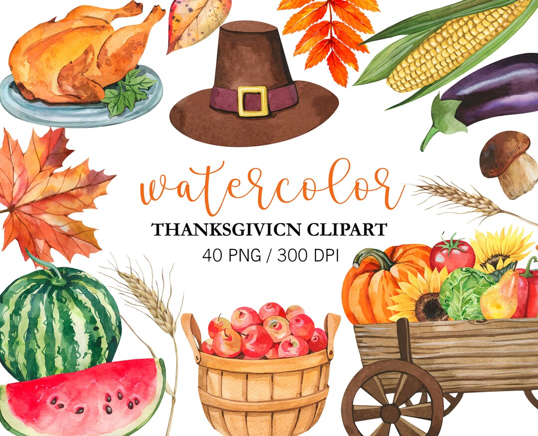 Watercolor Thanksgiving Clipart, Fall Clipart, Fall Decor, PNG, Autumn ...