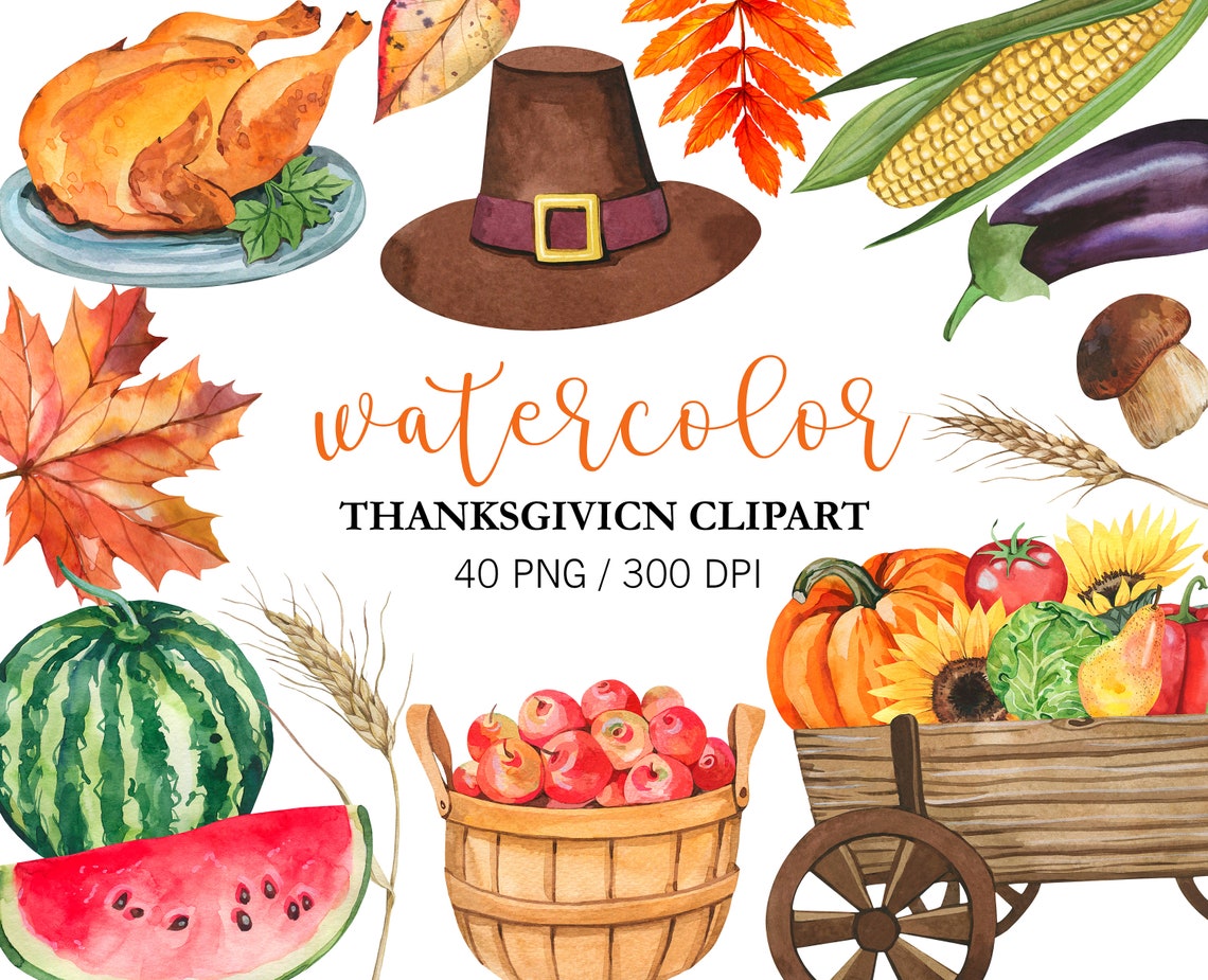 Watercolor Thanksgiving Clipart Fall Clipart Fall Decor - Etsy