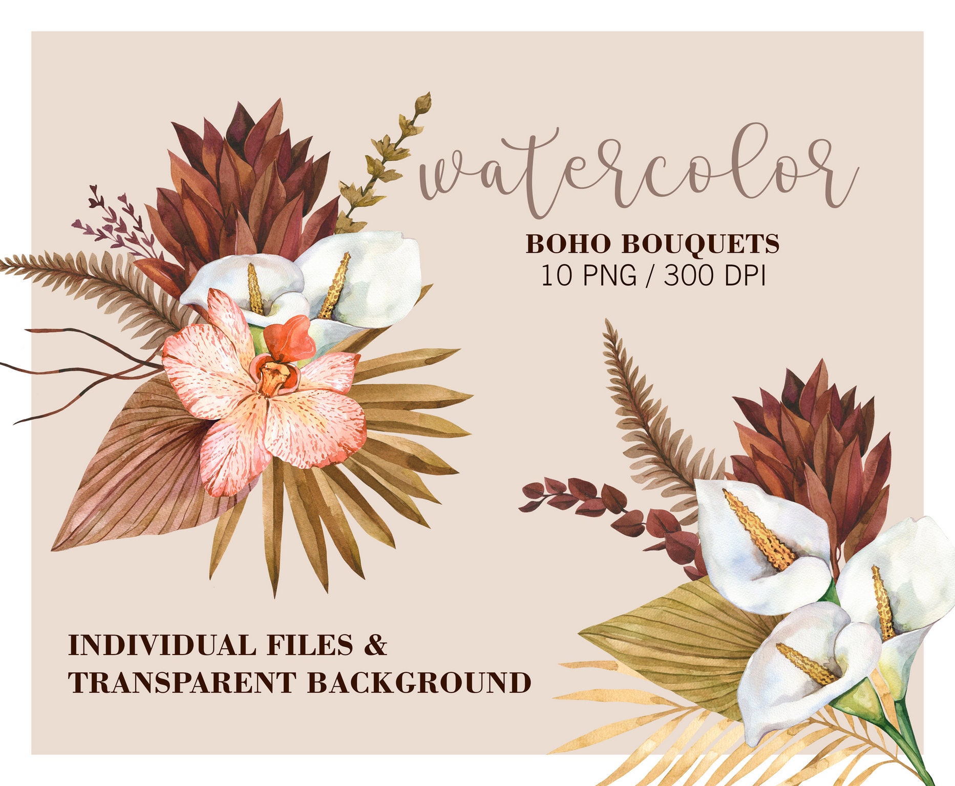 Watercolor Boho Bouquet Clipart Boho Tropical Flowers - Etsy