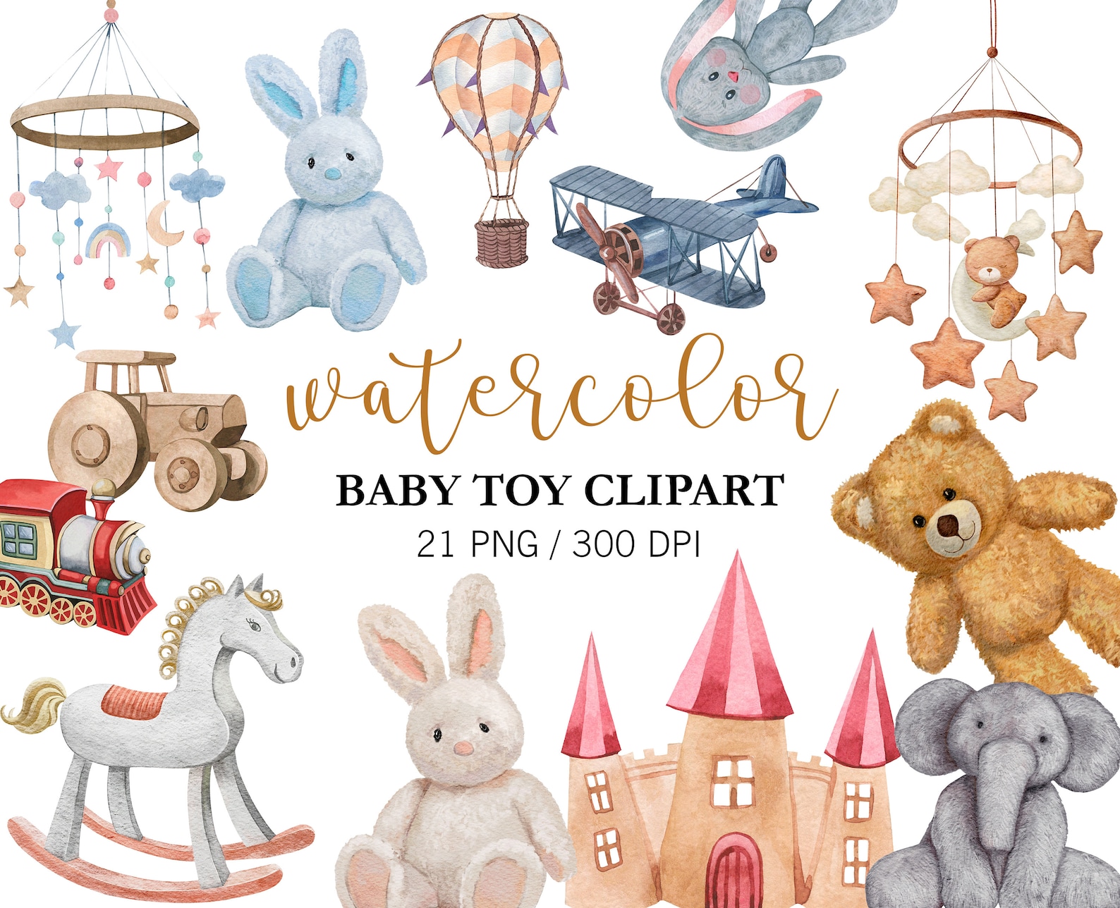 Watercolor Baby Toys Clipart Baby Toys, Cuddle Toys PNG, Baby Shower ...