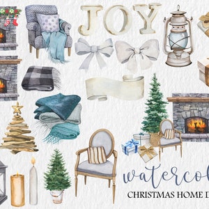 Watercolor Christmas Home Decor Clipart, Christmas Clipart, PNG ...