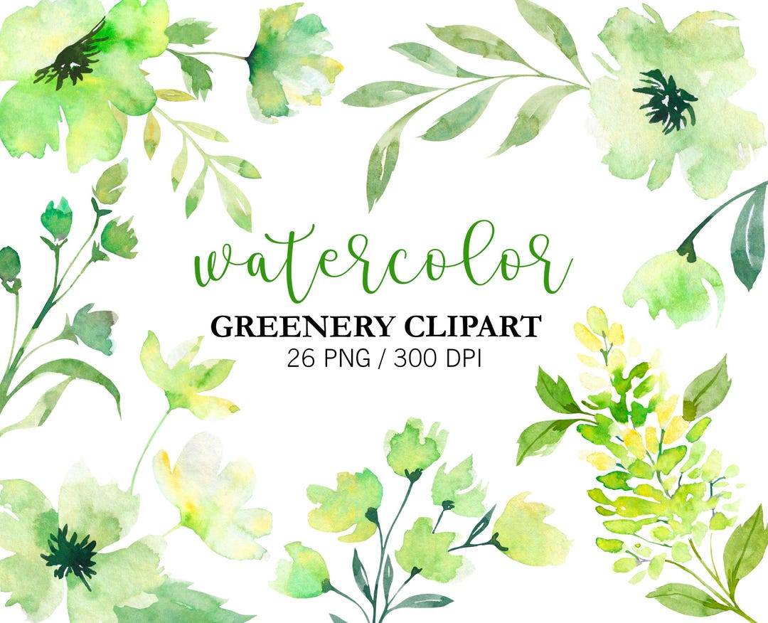 Watercolor Flowers Simple Greenery, Floral Clipart, Wedding Clipart ...