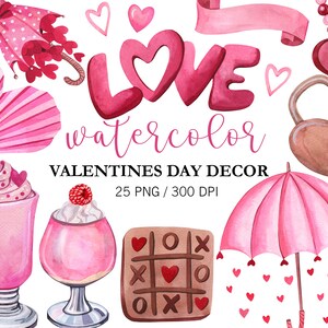 Watercolor Valentines Day Clipart, Love PNG, Valentine Heart Clipart ...