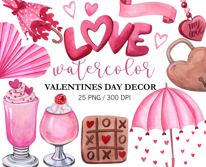 Watercolor Valentines Day Clipart Love PNG Valentine Heart - Etsy