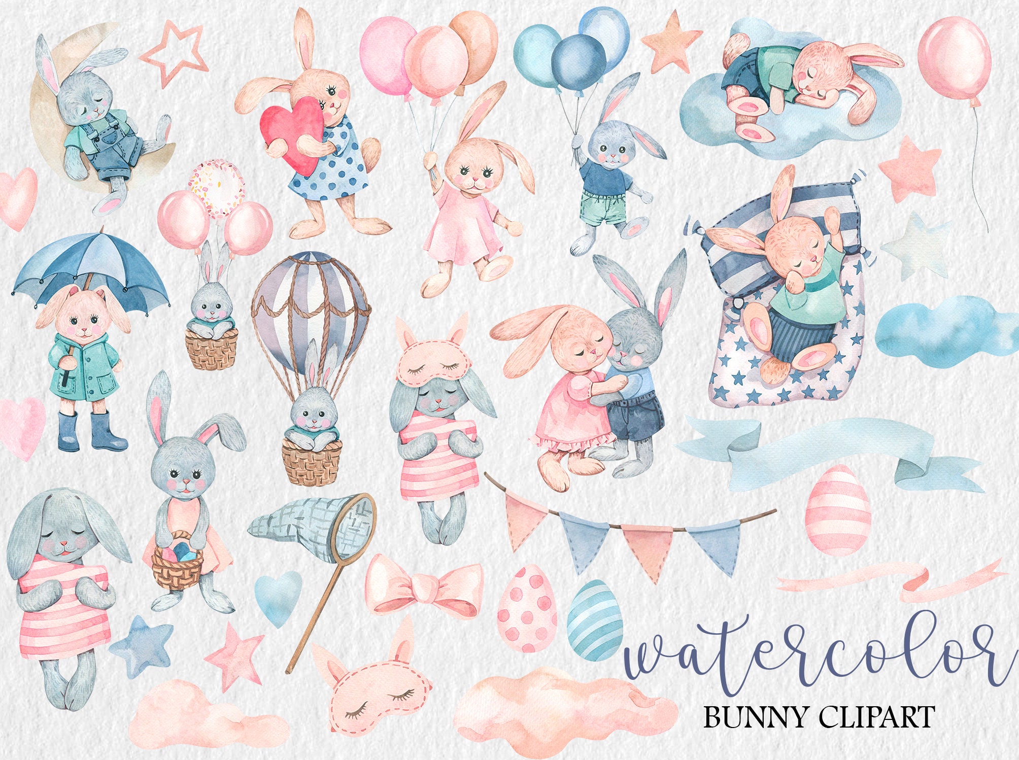 Watercolor Bunny Clipart Nursery Decor Easter Clipart - Etsy