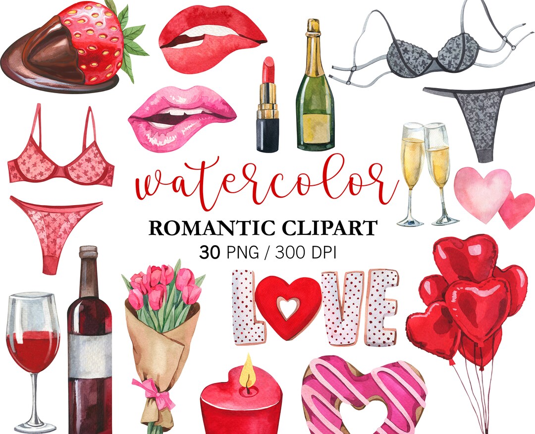 Watercolor Valentines Day Clipart, Romantic Clipart, Wedding Clipart ...