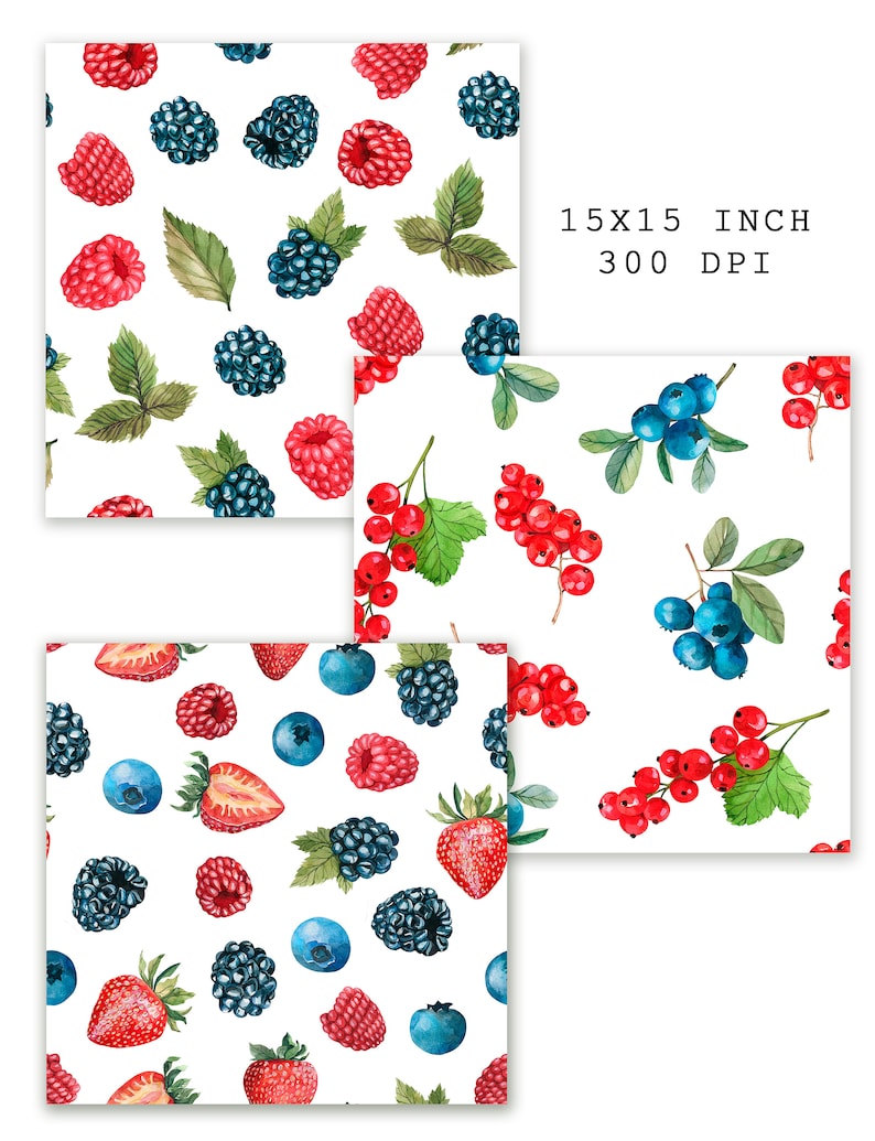Watercolor Berries Seamless Pattern, Berry Digital Paper, Strawberry ...