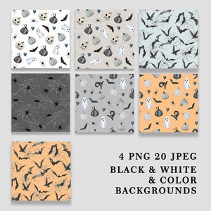 Watercolor Halloween Seamless Patterns, Halloween Digital Paper, PNG ...