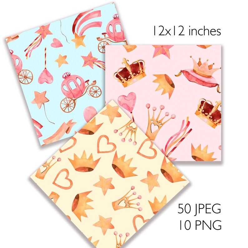 Watercolor Princess Seamless Pattern, Princess Digital Paper, Crown ...