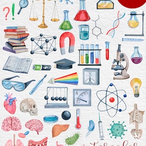 Watercolor Science Clipart, Chemistry Class Biology Clipart Physics ...