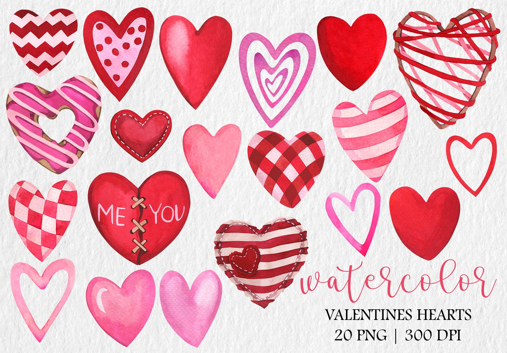 Watercolor Hearts Clipart, Valentines Day Clip Art, Love Clipart ...