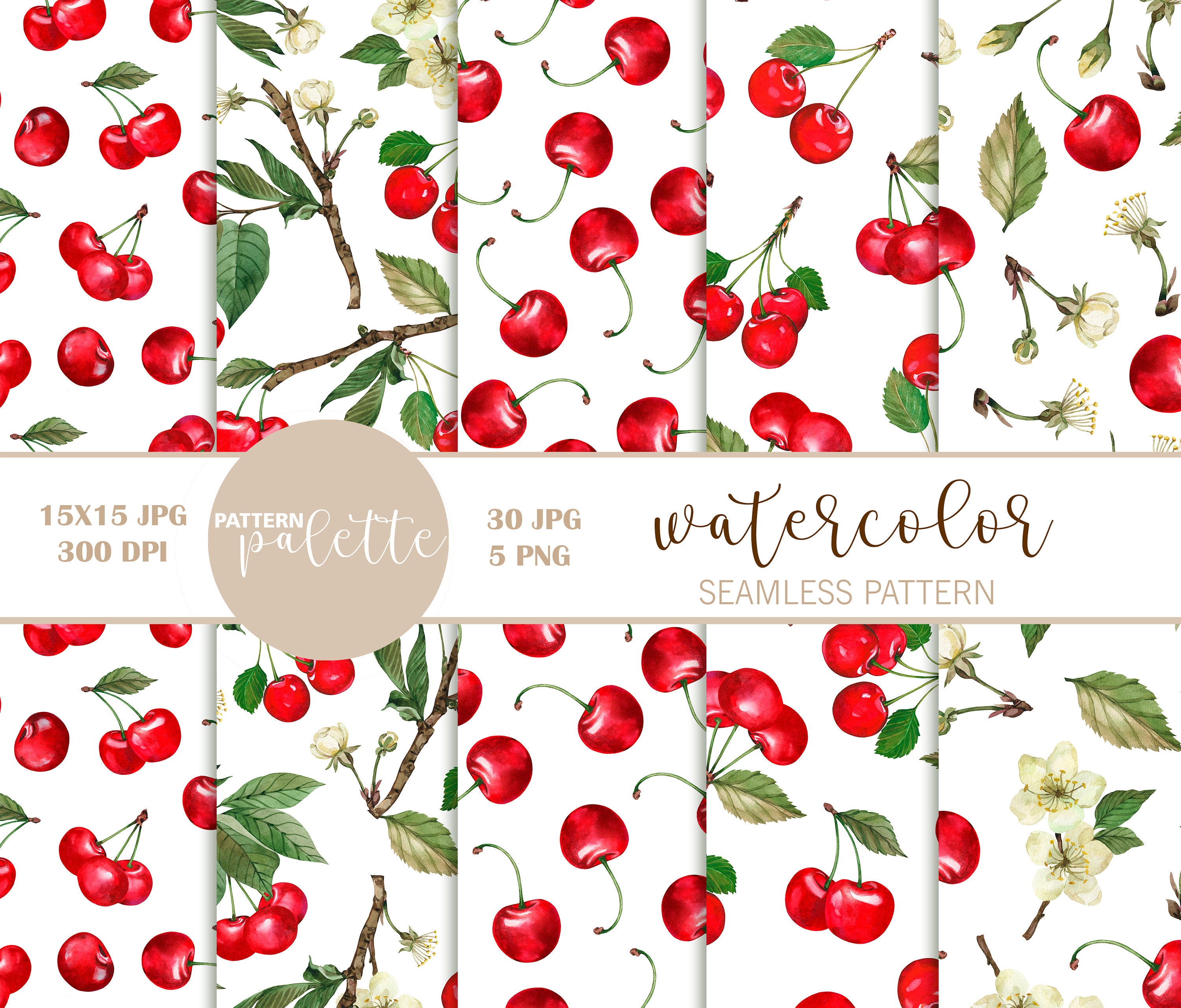 Watercolor Cherry Pattern Cherry Digital Paper Seamless | Etsy