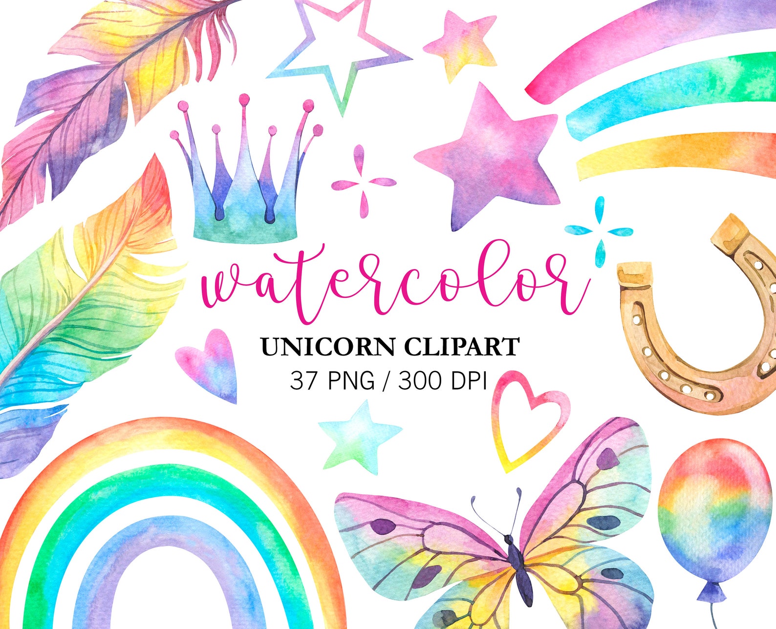 Watercolor Unicorn Clipart Unicorn Png Rainbow Unicorn - Etsy