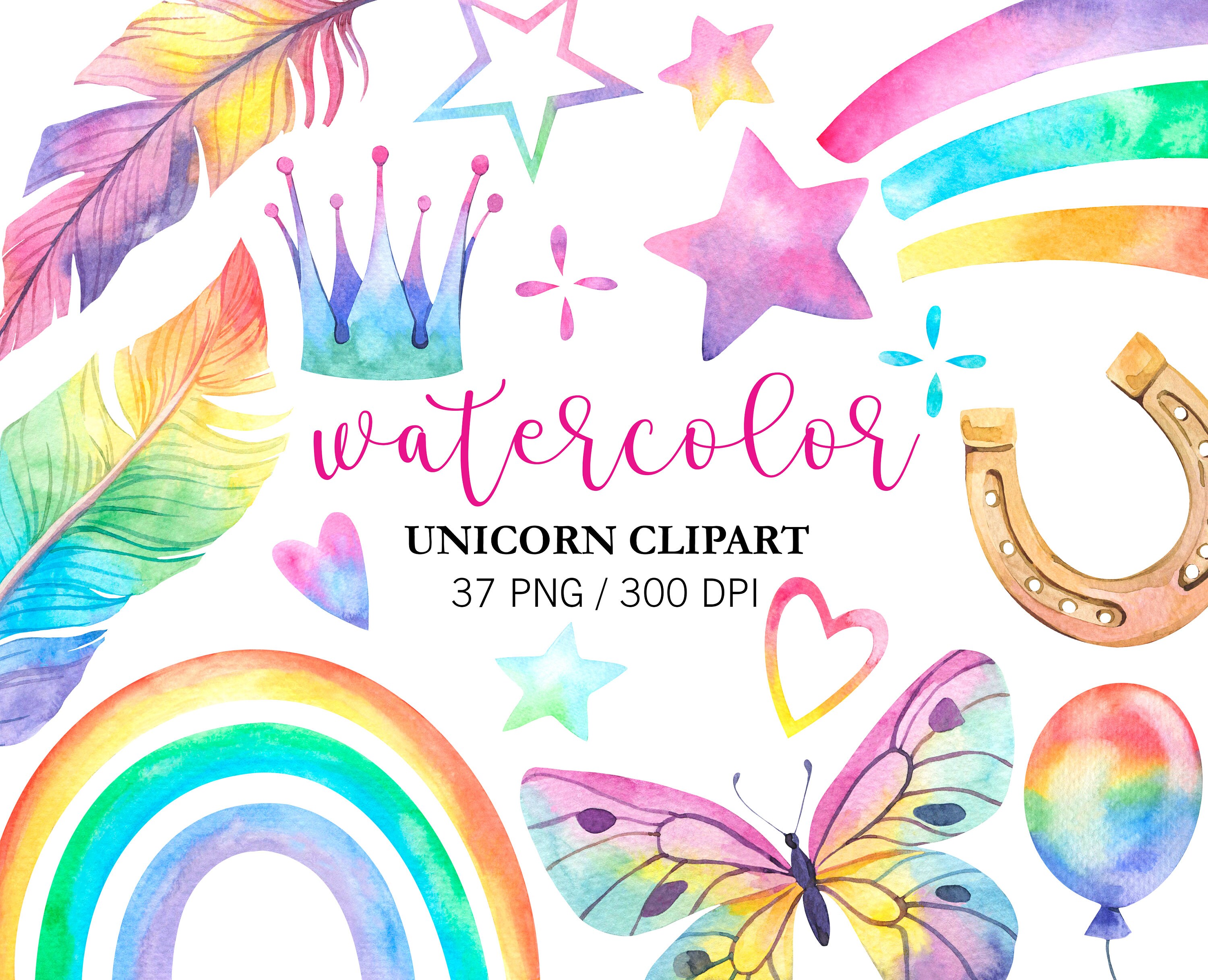 Watercolor Unicorn Clipart Unicorn Png Rainbow Unicorn - Etsy