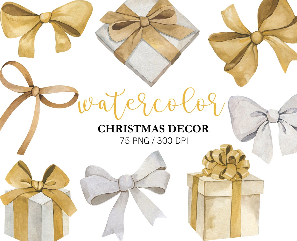 Watercolor Gold Christmas Clipart Christmas Decor PNG Gold - Etsy