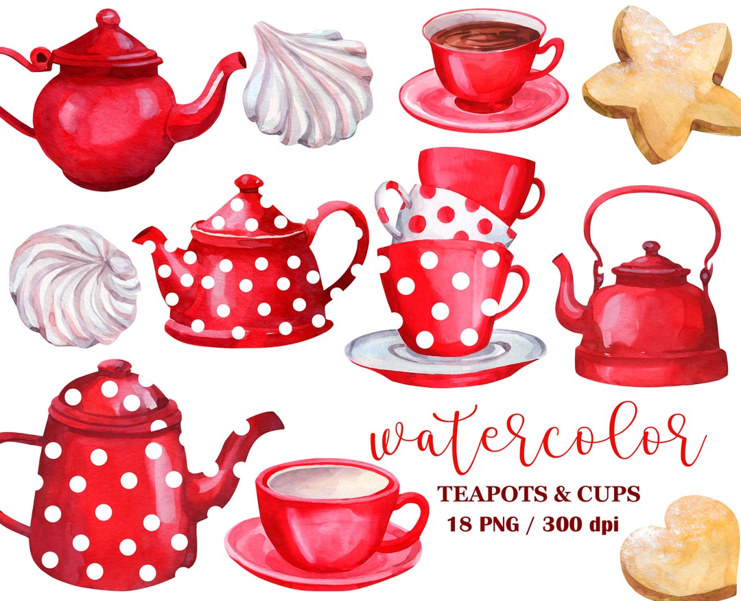 Watercolor Teapot and Teacup Clipart, Watercolor Tea Party Invitation ...
