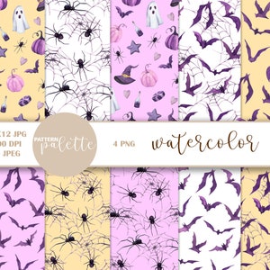 Watercolor Halloween Seamless Patterns, Halloween Digital Paper, PNG ...