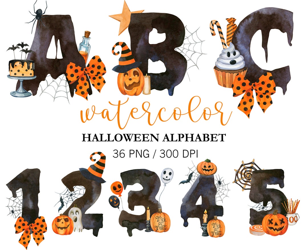 Watercolor Halloween Alphabet Clipart, Alphabet PNG, Halloween Decor ...