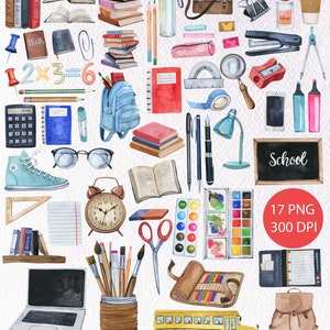 Watercolor School Clipart, Back to School PNG, Teacher Clipart, School ...