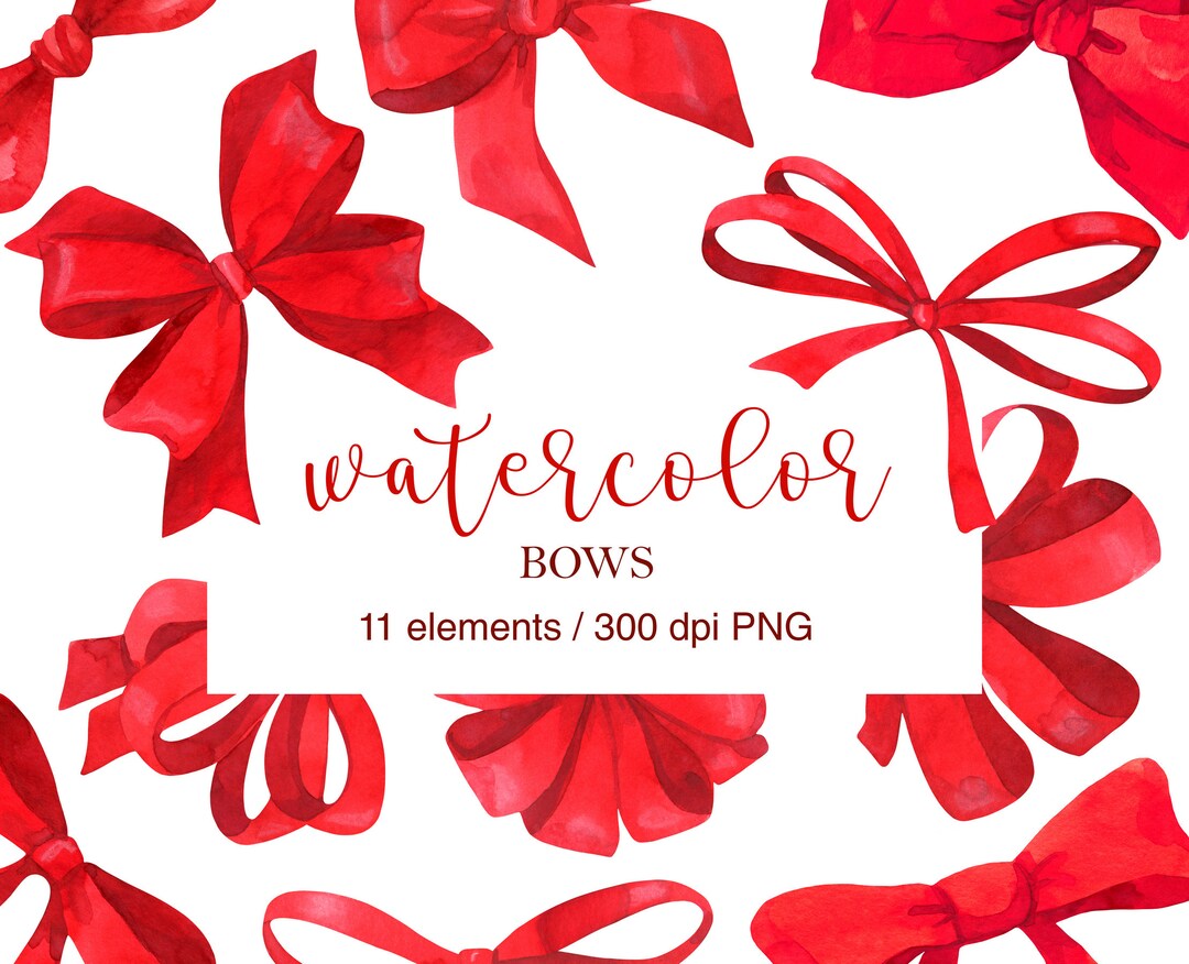 Watercolor Red Bows Clipart, Hand Painted Ribbon Bows. PNG. Silk Bow ...