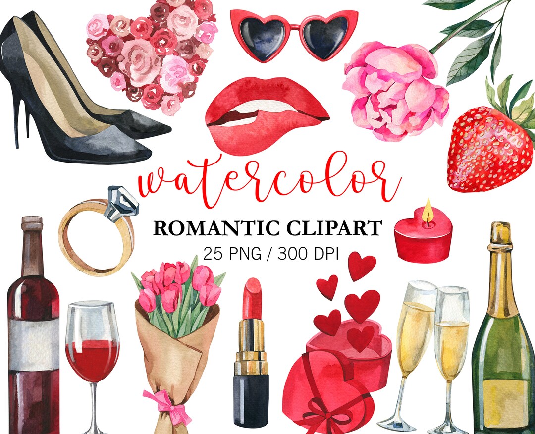 Watercolor Valentines Day Clipart, Romantic Clipart, Wedding Clipart ...