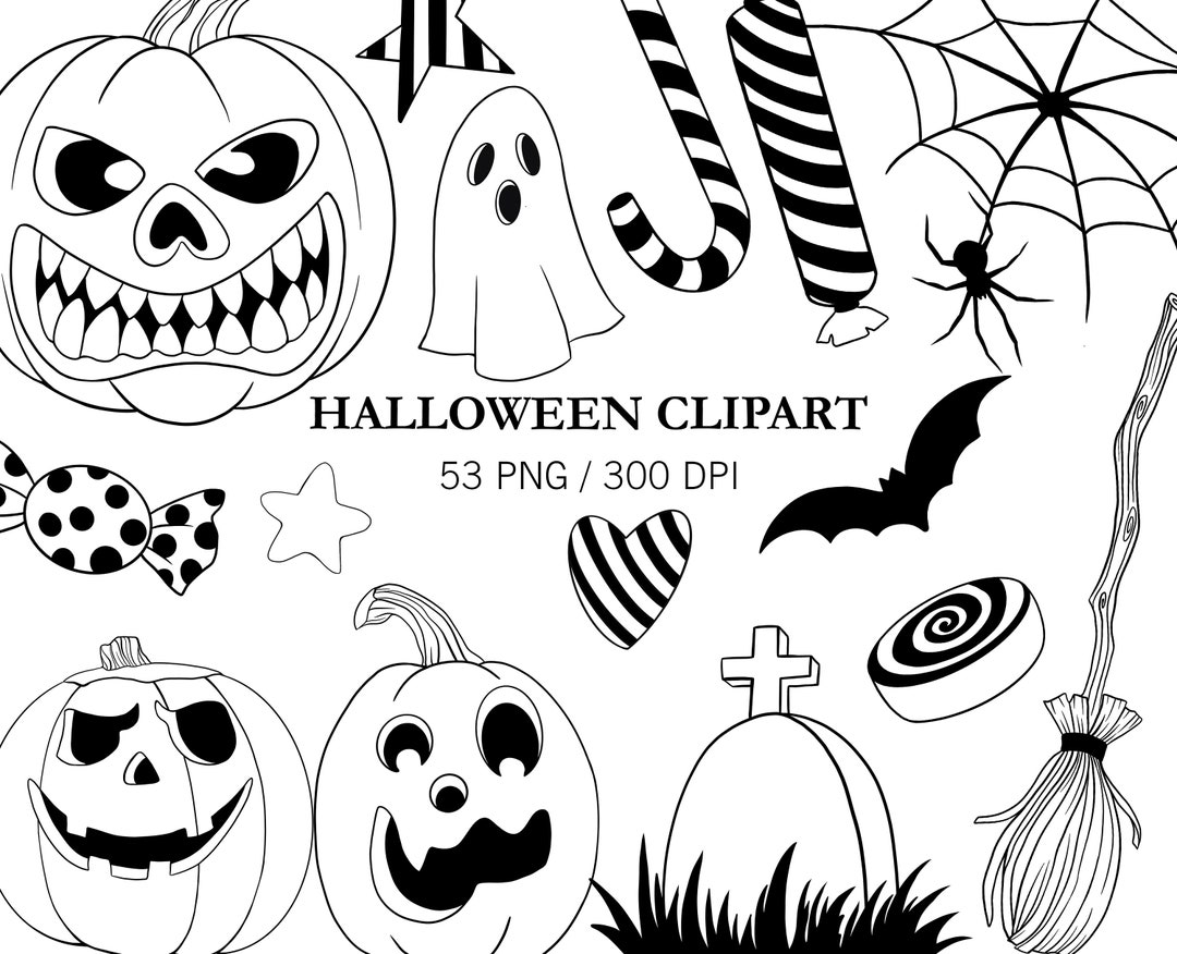 Black Line Halloween Clipart, Line Drawing, Doodle Clipart, Fall ...