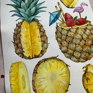 Watercolor Pineapple Clipart, Tropical Fruits Clipart, Summer Beach ...