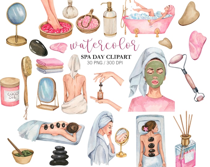 Watercolor Spa Day Clipart: Beauty & Relaxation Illustrations PNG ...