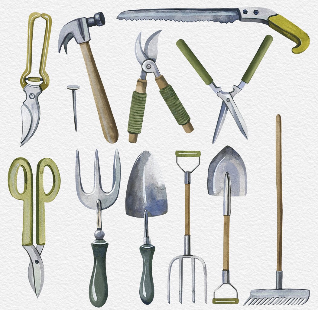 Watercolor Garden Clipart Garden Tools Gardening Download - Etsy