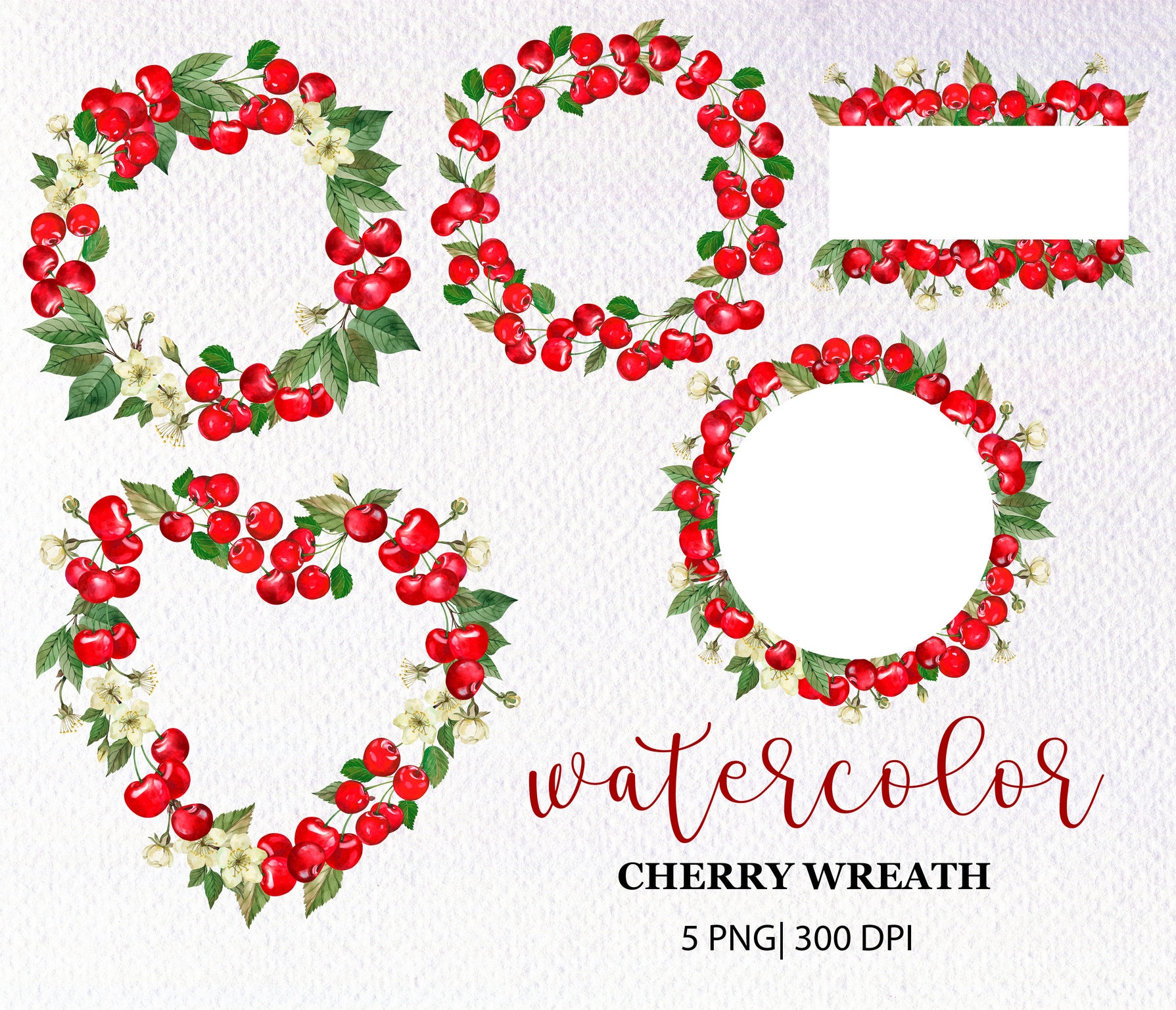 Watercolor Cherry Wreath PNG, Hand Painted Cherries, Cherry Clipart ...