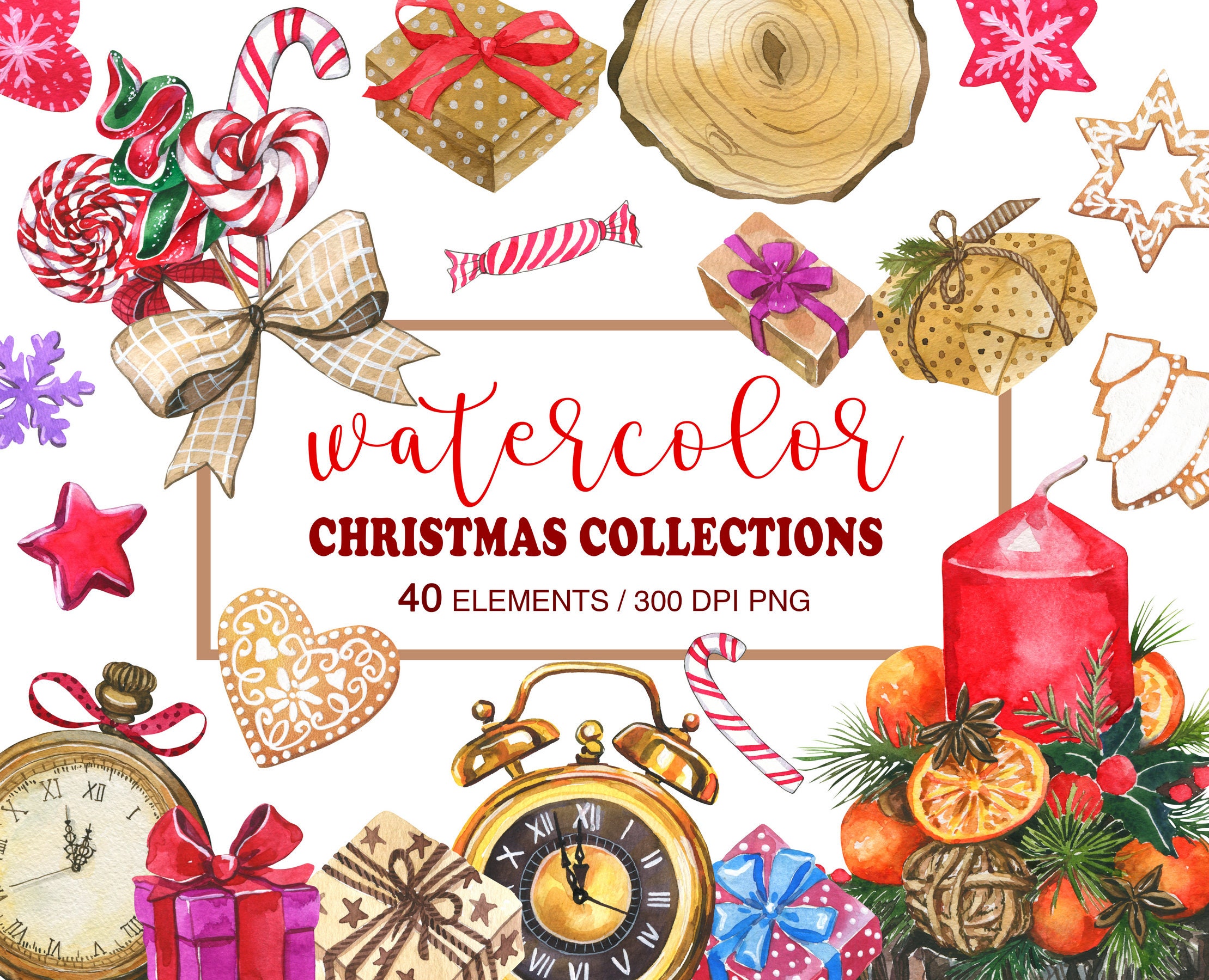 Watercolor Christmas Clipart Winter Clipart Christmas - Etsy