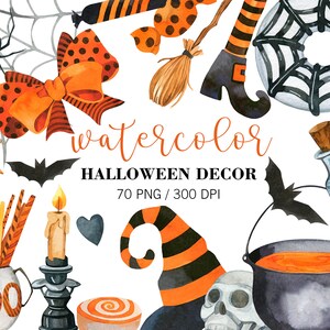 Watercolor Halloween Clipart, PNG, Fall Clipart, Halloween Party Decor ...