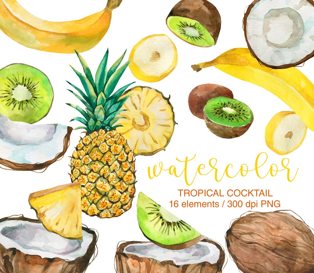 Summer Clipart, Watercolor Tropical Fruit Clipart, Fruit Clipart ...
