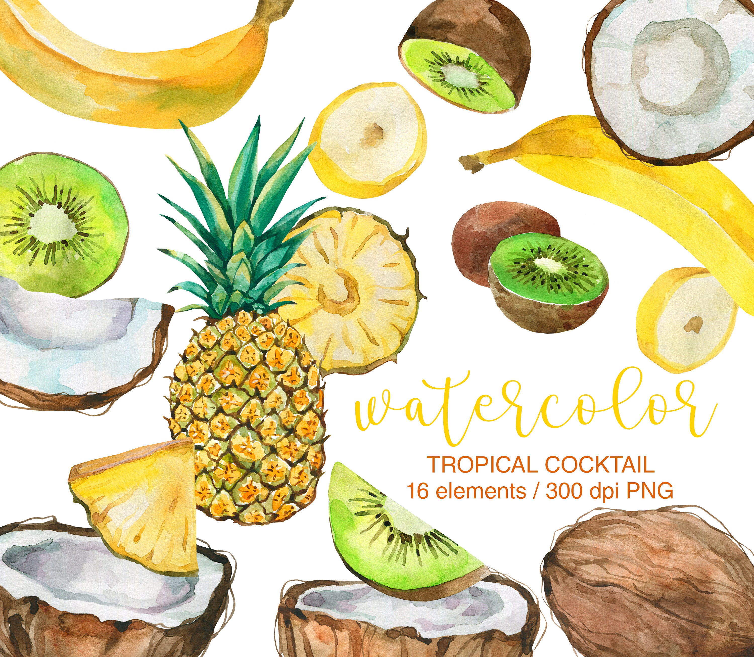 Summer Clipart Watercolor Tropical Fruit Clipart Fruit - Etsy