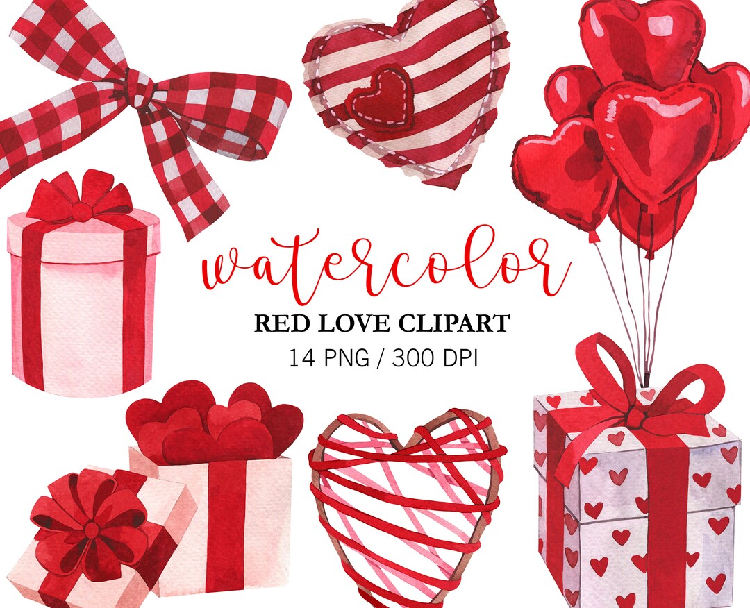 Watercolor Valentines Clipart, Love PNG, Watercolor Gift Box Clipart ...