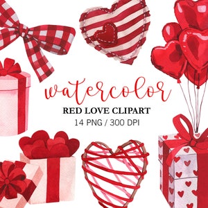 Watercolor Valentines Clipart, Love PNG, Watercolor Gift Box Clipart ...