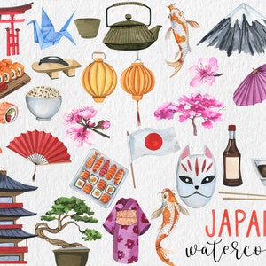 Watercolor Japan Clipart, Travel Clipart, PNG, Sushi Clipart, Travel ...