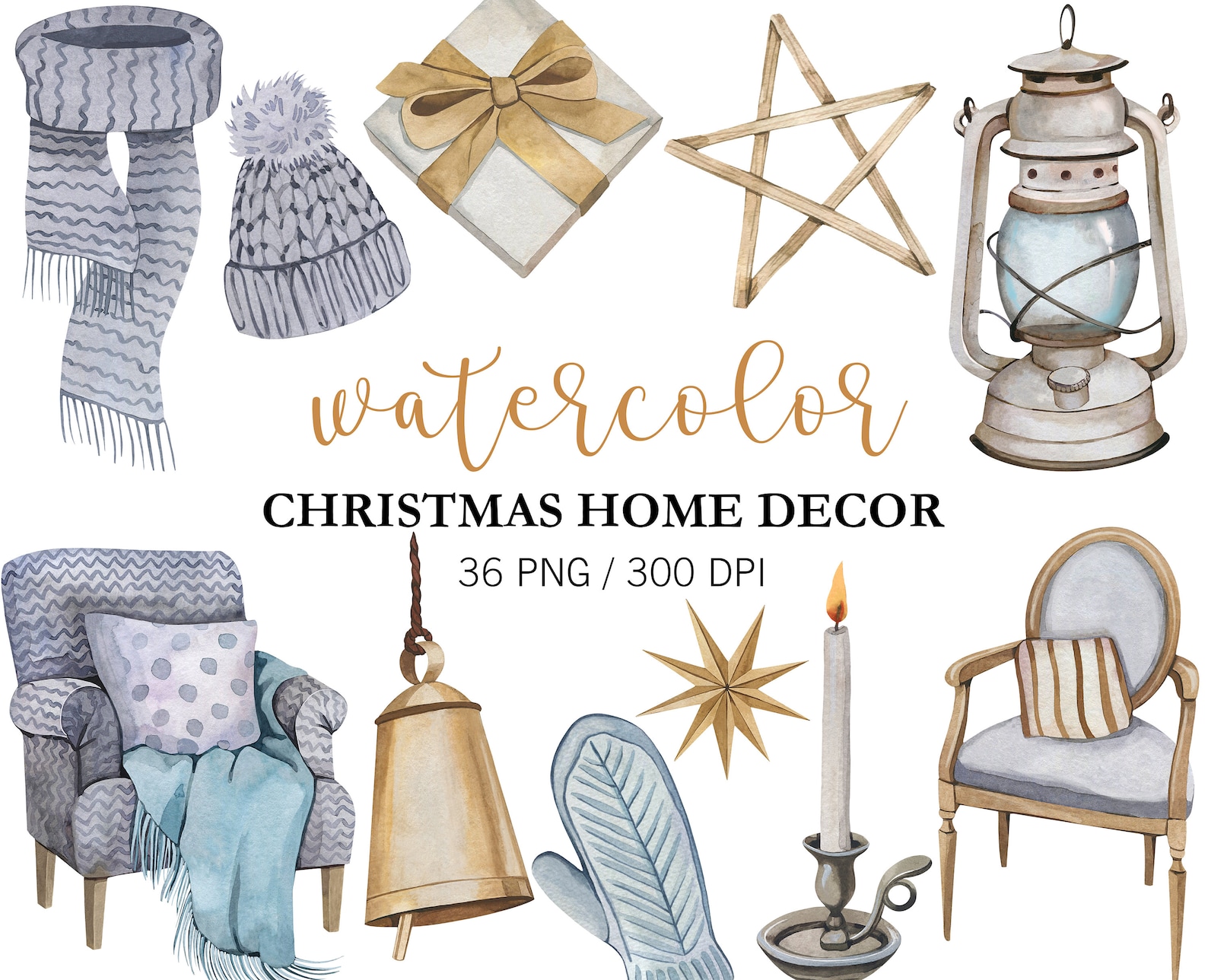 Watercolor Christmas Clipart Christmas Decor PNG Winter - Etsy