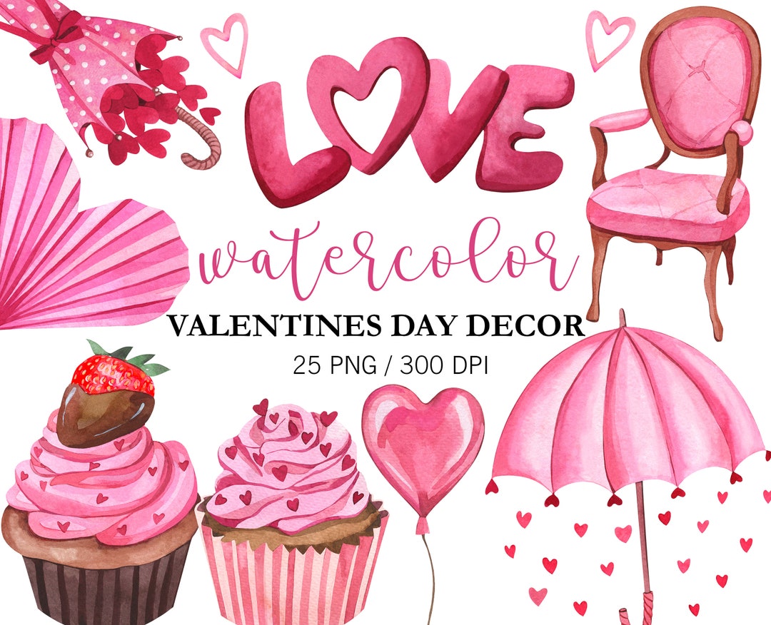Watercolor Valentines Day Clipart, Love PNG, Valentine Heart Clipart ...
